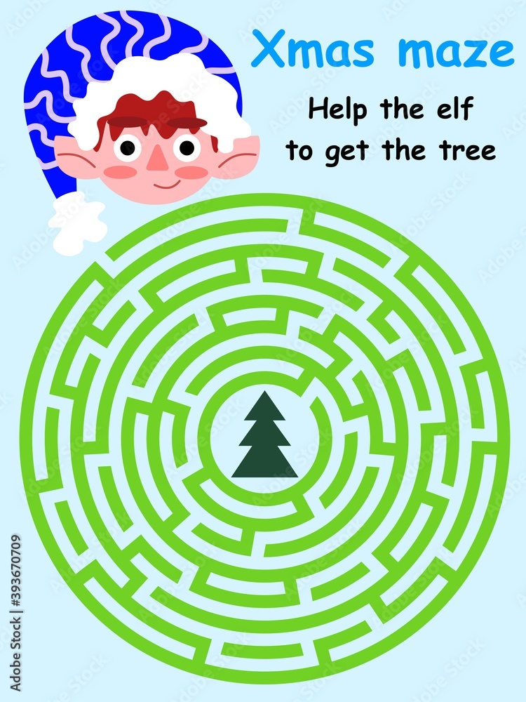 Christmas maze game with elf for kids stock vector illustration. Help ...