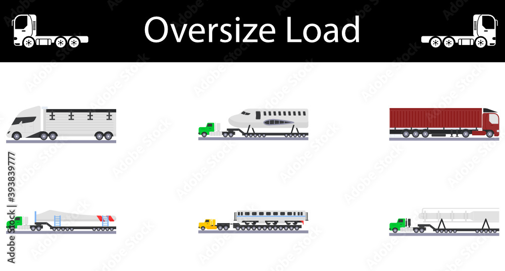 Oversize Load Vehicle Icons Set, Heavy Hauler Vector Design, Trucks ...