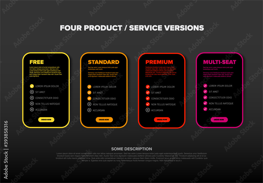 Product cards features schema template Stock Vector | Adobe Stock
