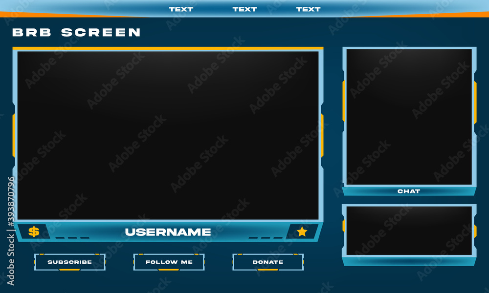 Stream Overlay BRB Screen Blue and Yellow theme with Chat Box, Panel ...