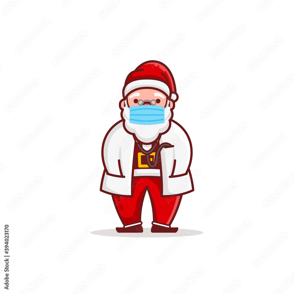 Christmas dr Santa Claus Cartoon Character wear mask white coat and ...