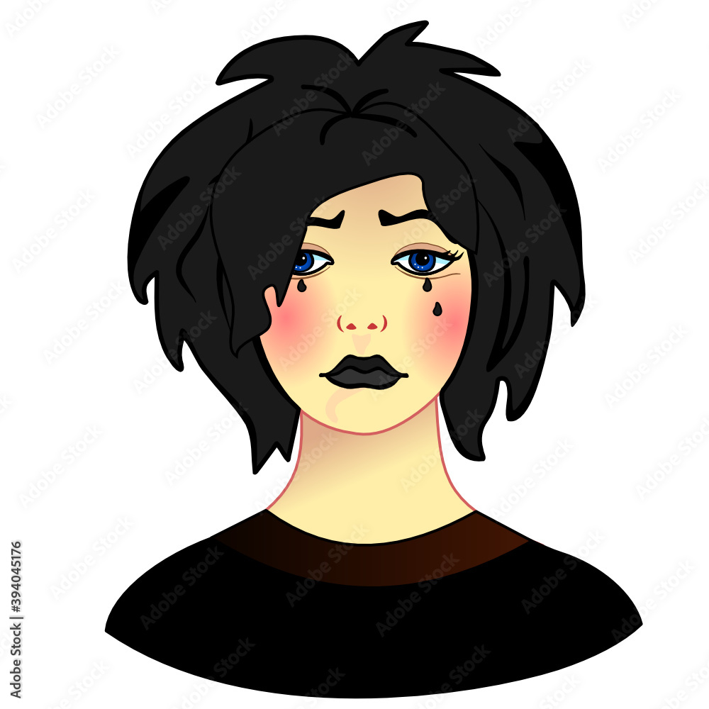 emoji with sad nonconformist emo girl with an bang & depressed face in ...