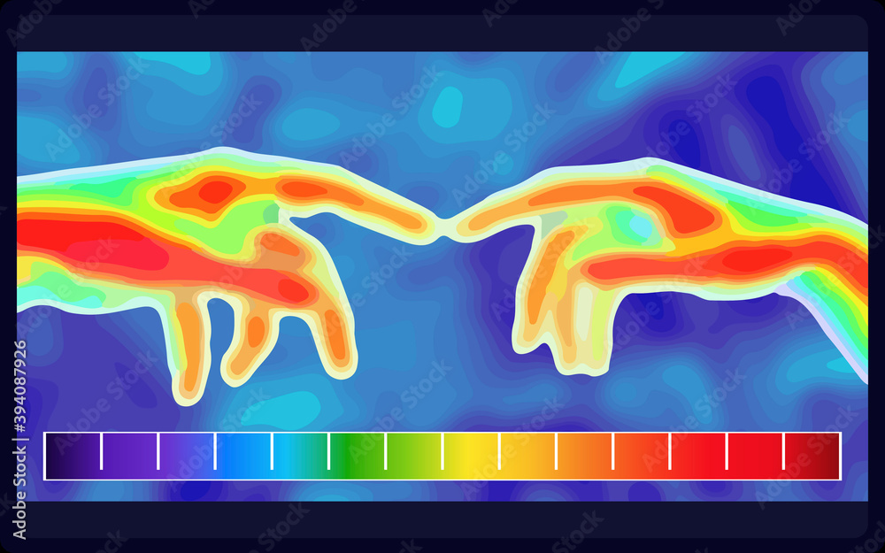 Vector graphic of Thermographic image of Praying Hands on blue blurred ...
