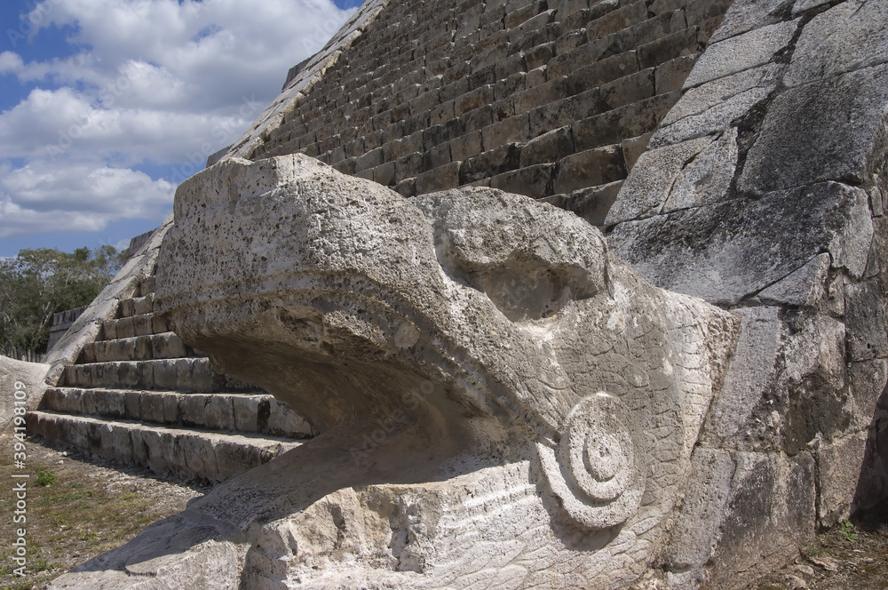 Quetzalcoatl, Feathered Serpent deity, Stepped pyramid of Kukulkan, El ...