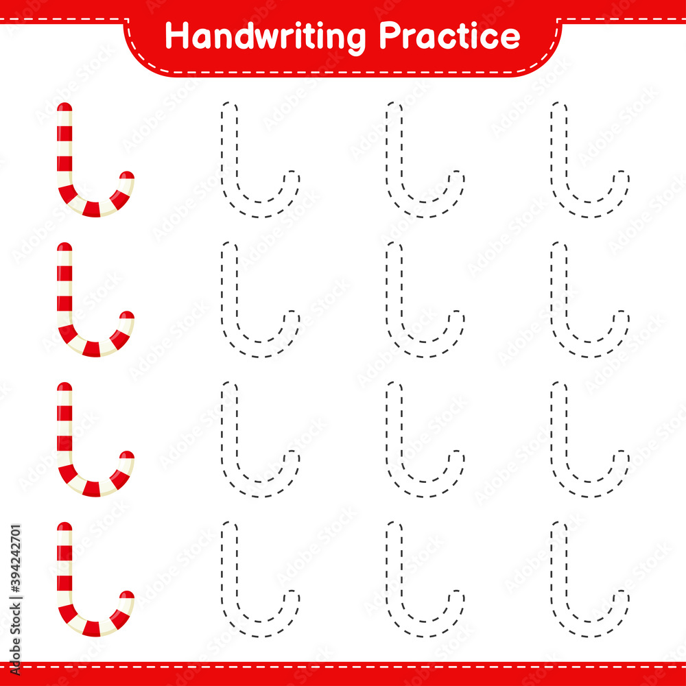 Handwriting practice. Tracing lines of Candy Canes. Educational ...