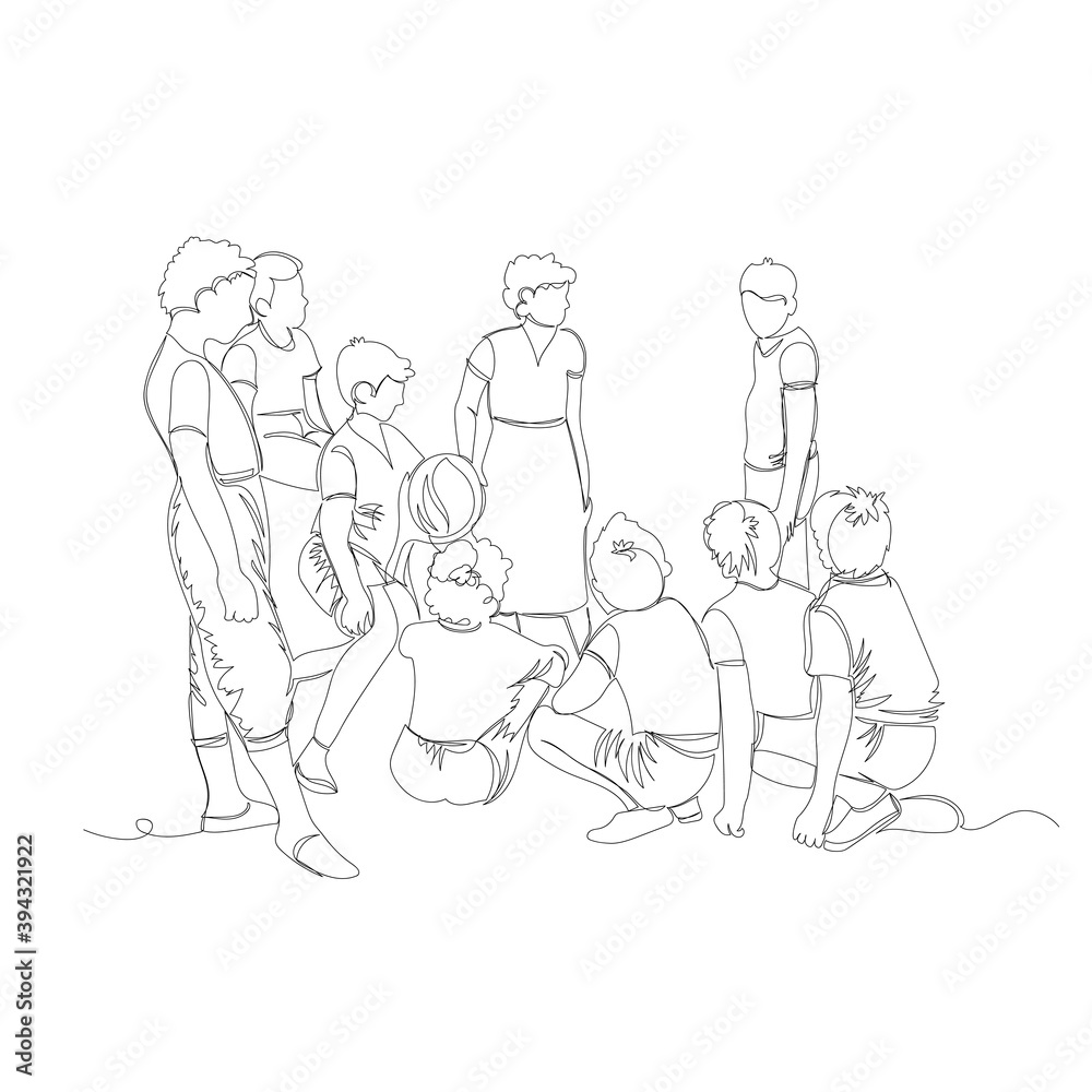 group of children. vector outline image of a crowd of children. one ...