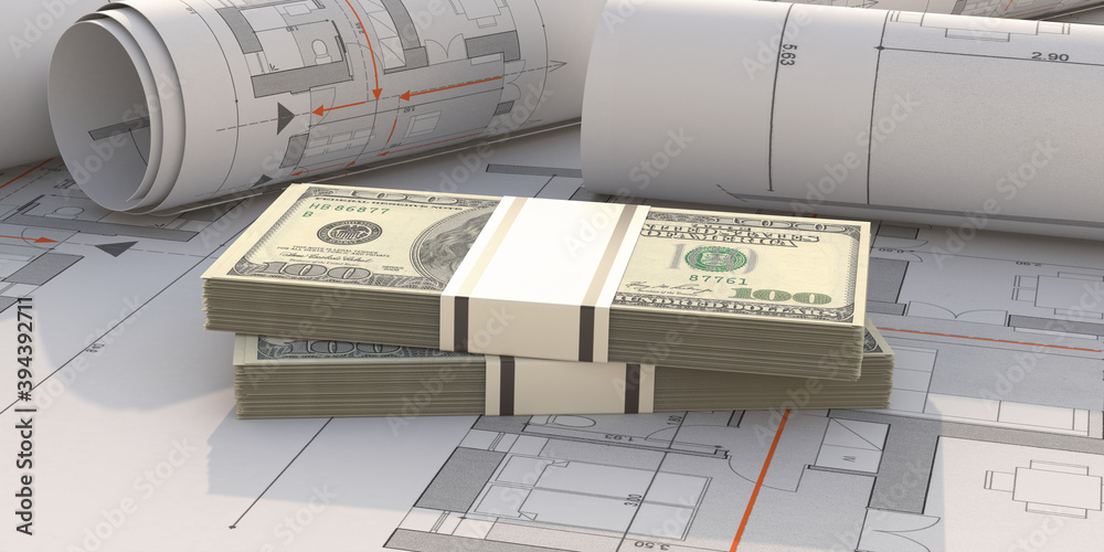Construction cost budget concept. Money american dollars banknotes on ...