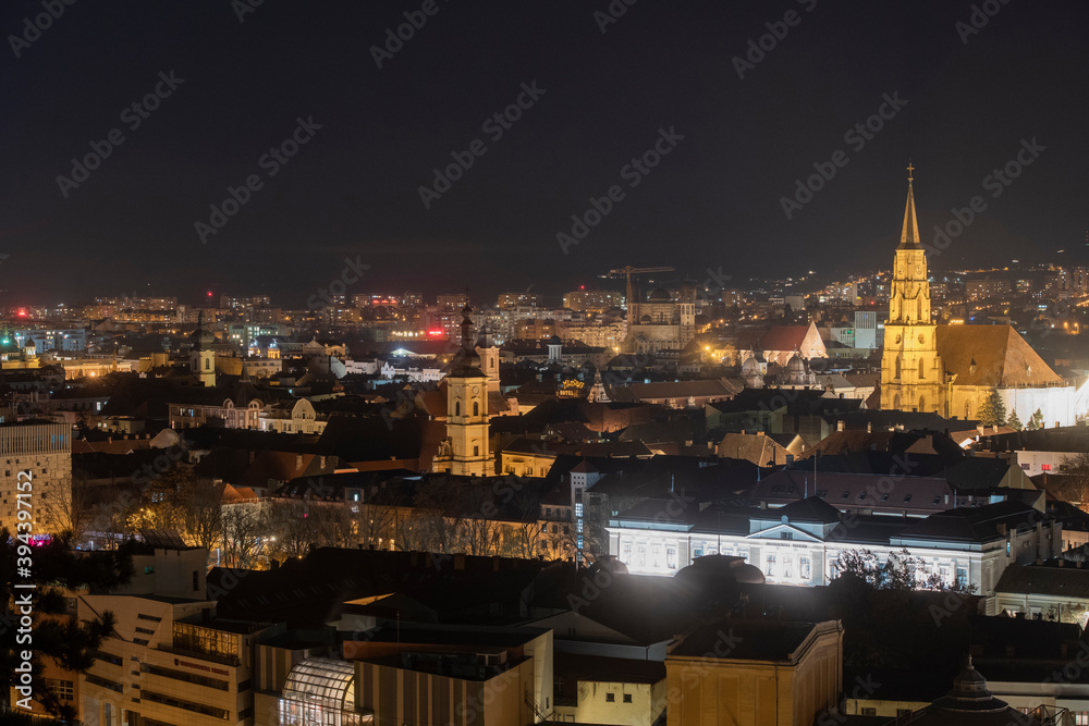 Cluj Napoca cityscape at night Stock Photo | Adobe Stock