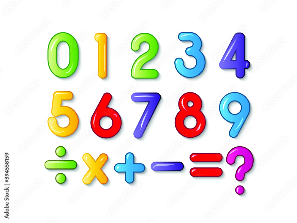 Kids Colored Cartoon Numbers Set. Vector set of 1-9 digit baby icons ...