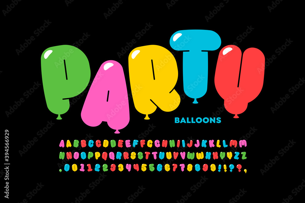 Party balloons style font design, helium balloons alphabet letters and ...