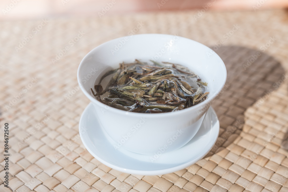 Bai Hao Yin Zhen (White Hair Silver Needle) white tea leaves steeping ...
