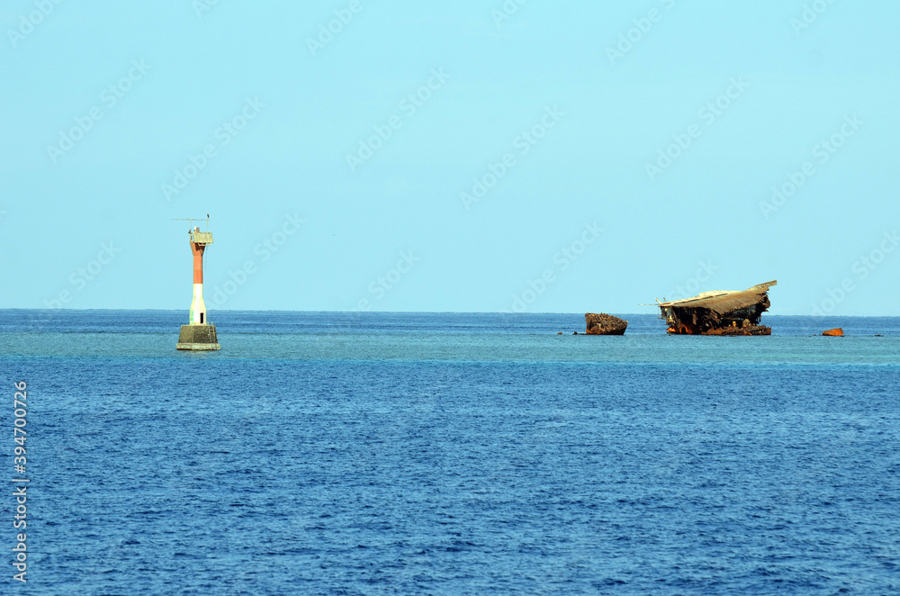 Shipwreck at Gordon Reef in the Tiran straits , in the Red Sea, near ...