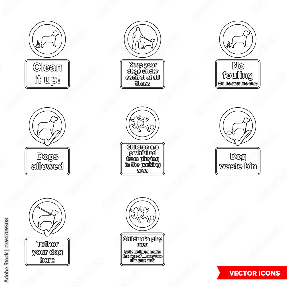 Community safety notice signs icon set of outline types. Isolated ...
