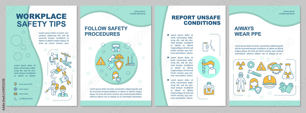 Workplace safety tips brochure template. Precaution. Unsafe conditions ...