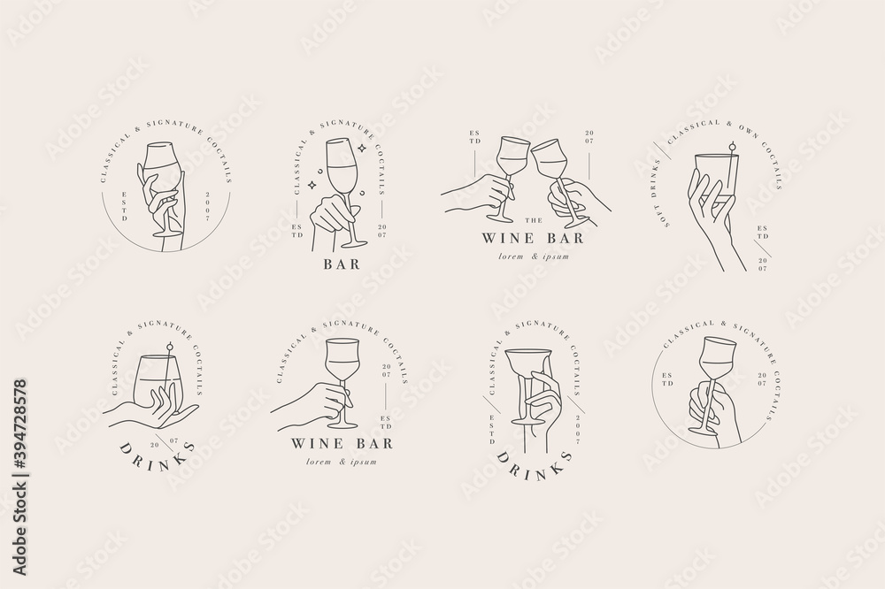 Vector design linear template logos or emblems - hands in in different ...