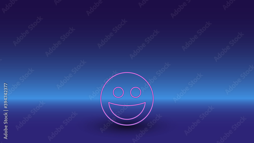 Neon laughter Emoticon symbol on a gradient blue background. The ...