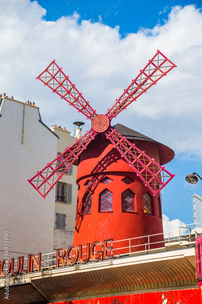 Moulin Rouge the famous Cabaret in Paris France with its red windmill ...