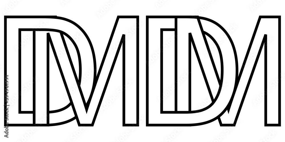 Logo md dm icon sign two interlaced letters m D, vector logo md dm ...