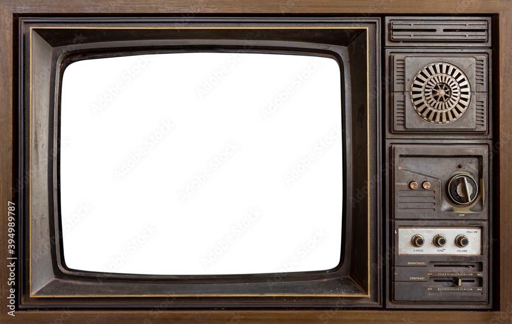 Foto de Stock Close up retro old TV cut out white screen, vintage ...