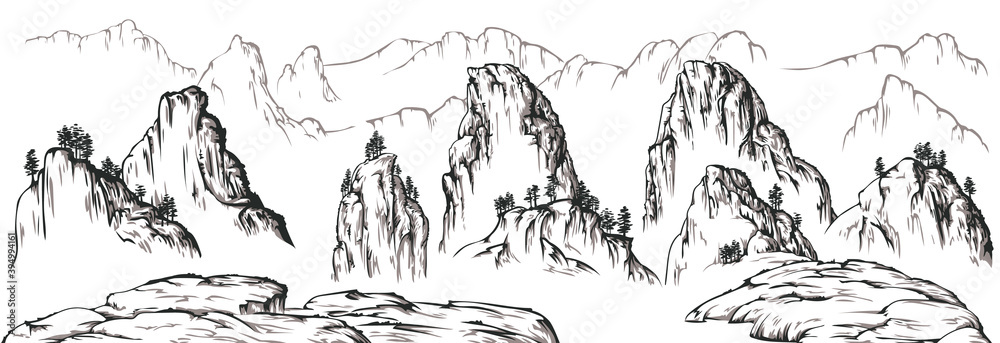 Set of chinese mountains Stock Vector | Adobe Stock