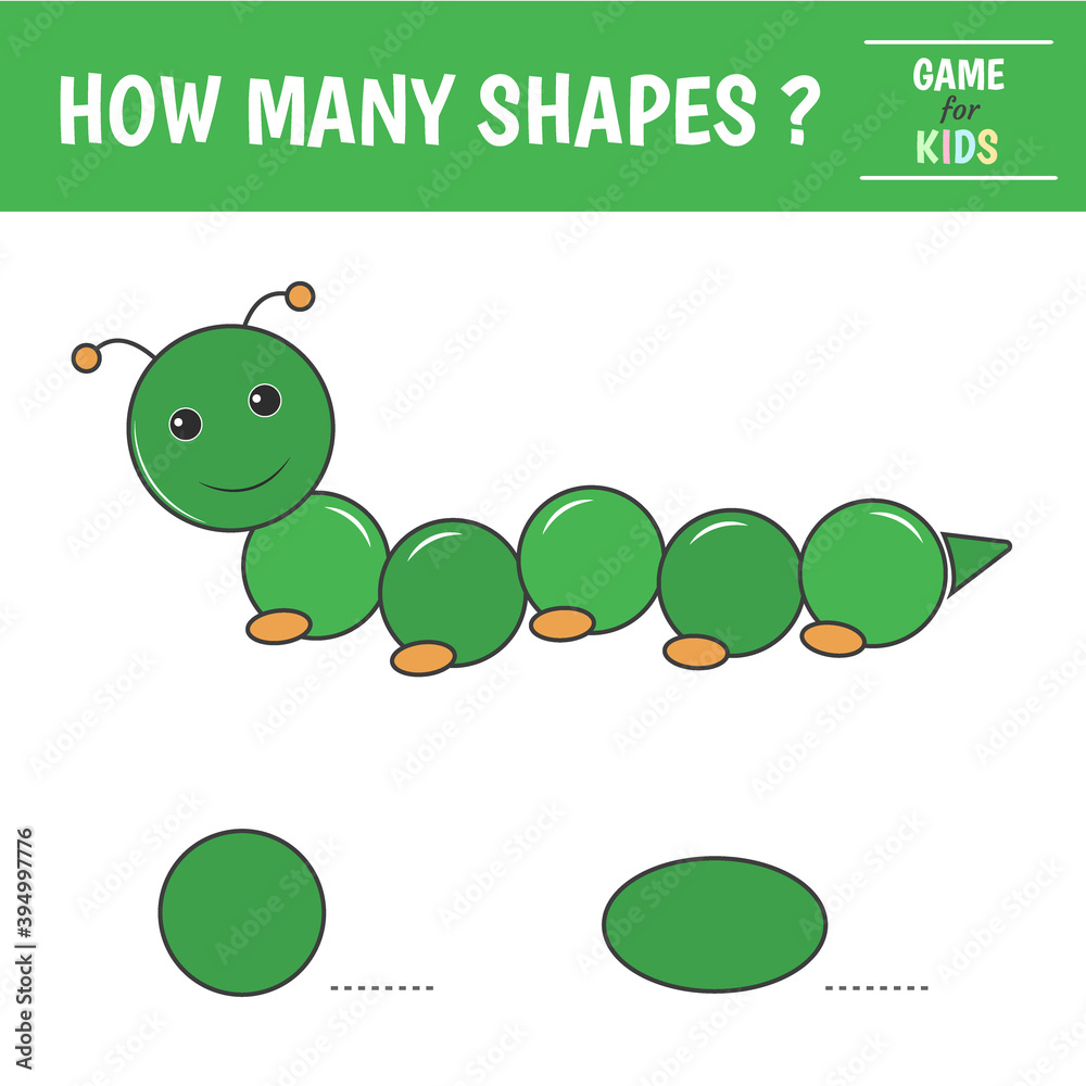 Educational game for kids. caterpillar of geometric shapes. Count ...