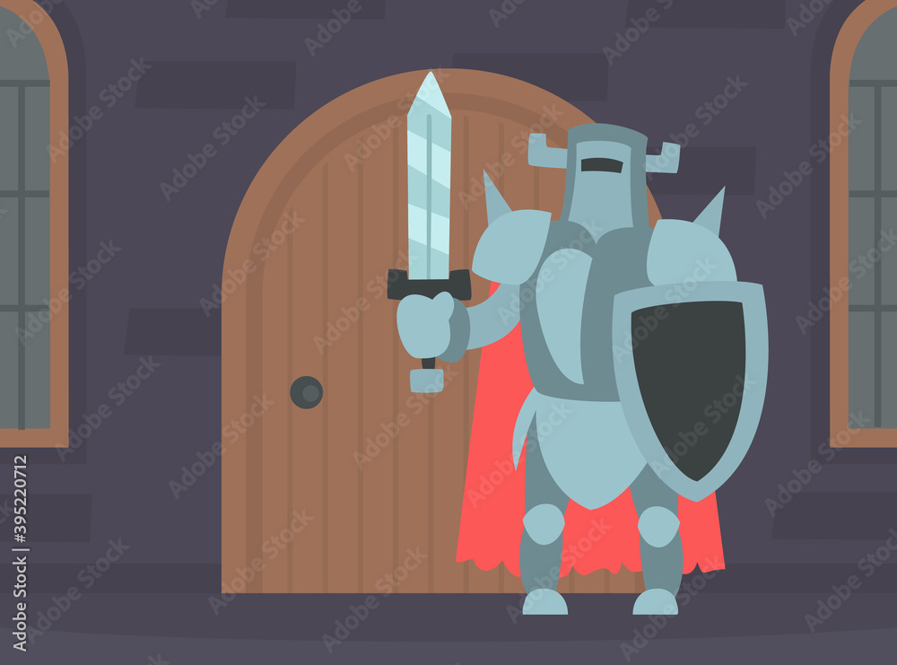Medieval Knight Warrior in Full Body Armour in Medieval Castle Interior ...