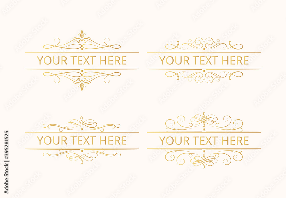 Vintage design collection of gold monogram swirl frames. Golden ...