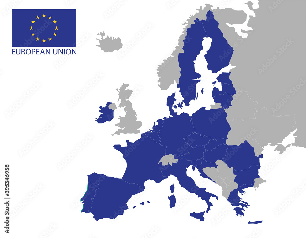 European Union political map. EU flag. Europe map isolated on a white ...