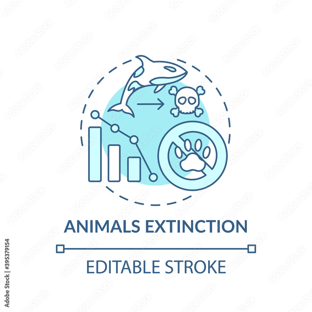 Animals extinction turquoise concept icon. Biodiversity loss. Animal ...