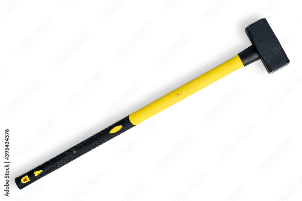 Large yellow sledgehammer from fireman's toolbox isolated on white ...