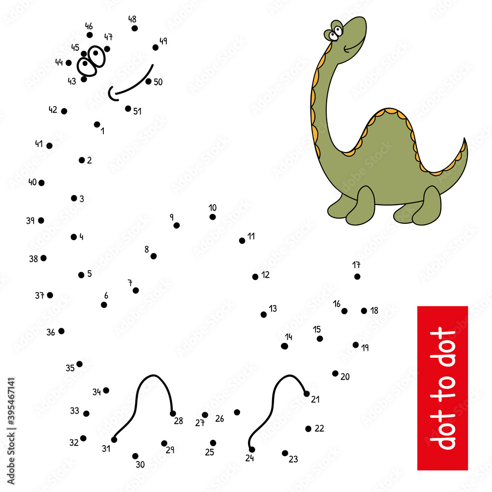 Cute dinosaur. Educational numbers game vector illustration. Connect ...