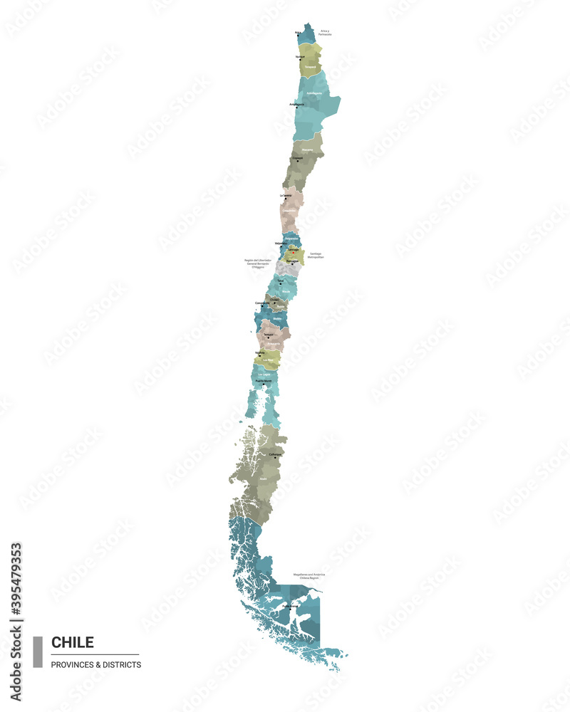 Chile higt detailed map with subdivisions. Administrative map of Chile ...