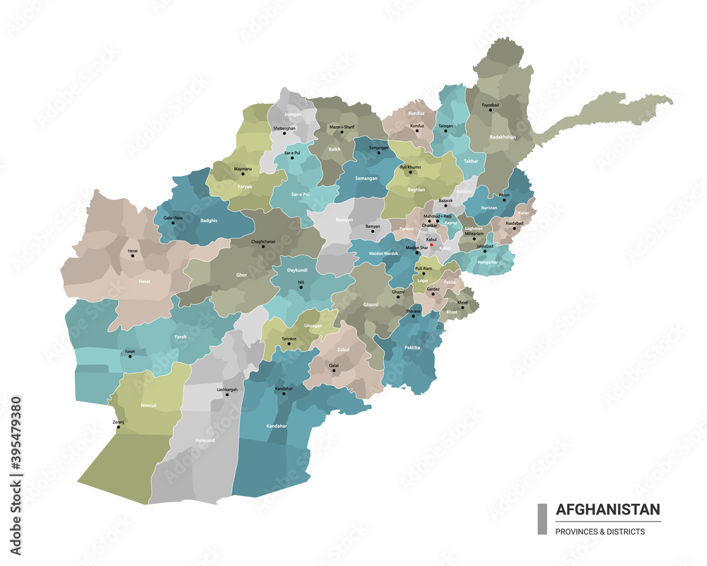 Vektor Afghanistan higt detailed map with subdivisions. Administrative ...