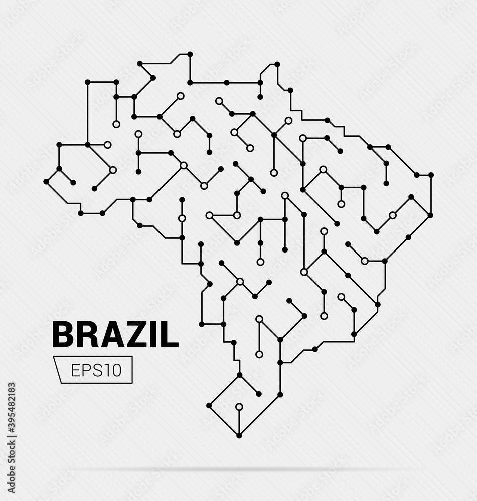 Abstract futuristic map of Brazil. Electric circuit of the country ...
