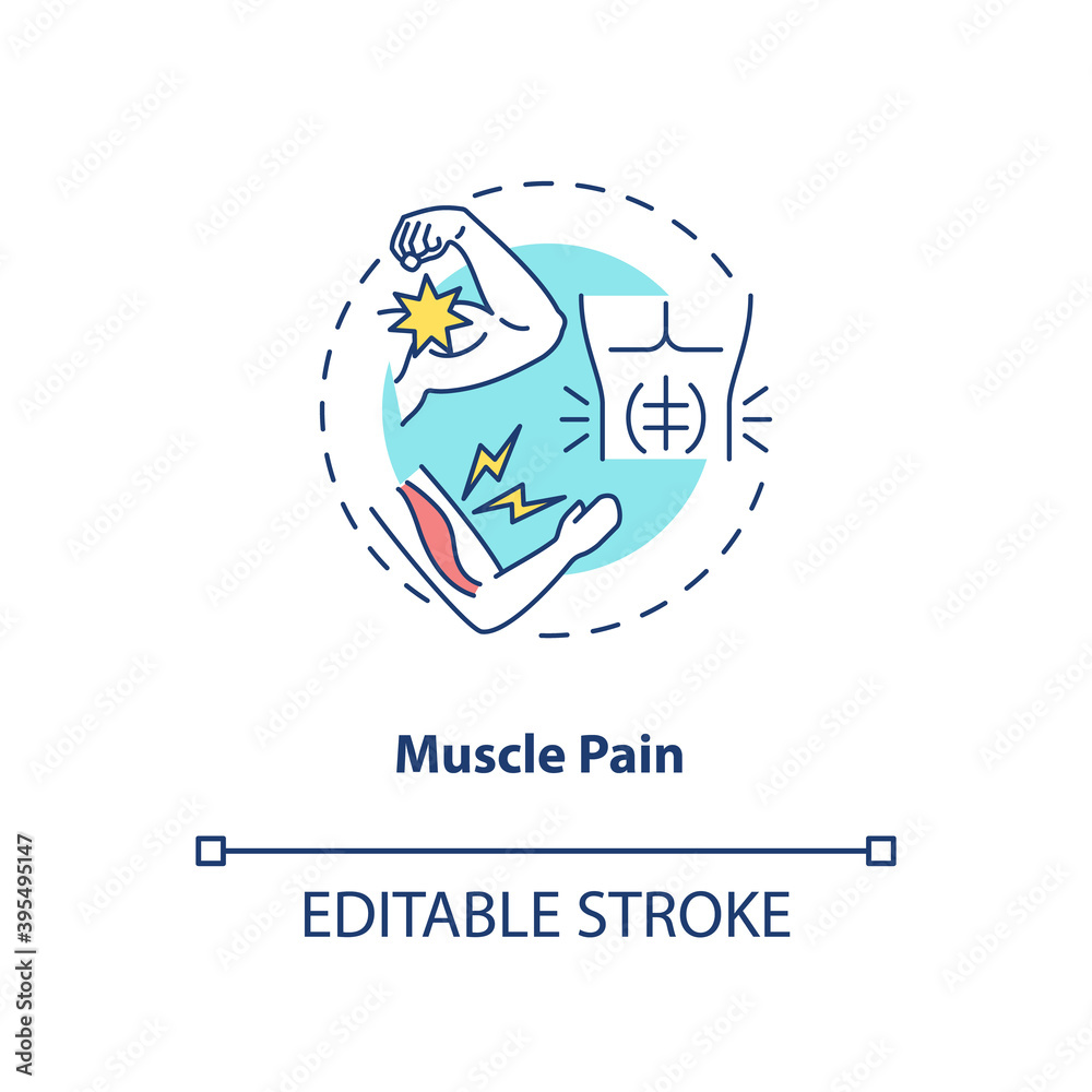 Muscle pain concept icon. CFS symptom idea thin line illustration. Sore ...
