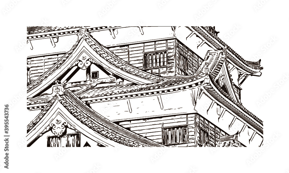 Building view with landmark of Hiroshima Castle, sometimes called Carp ...