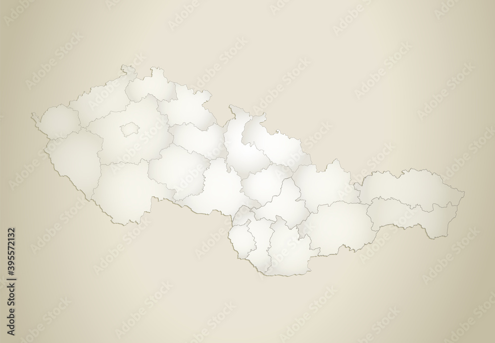 Czechoslovakia map, administrative division with names, old paper ...
