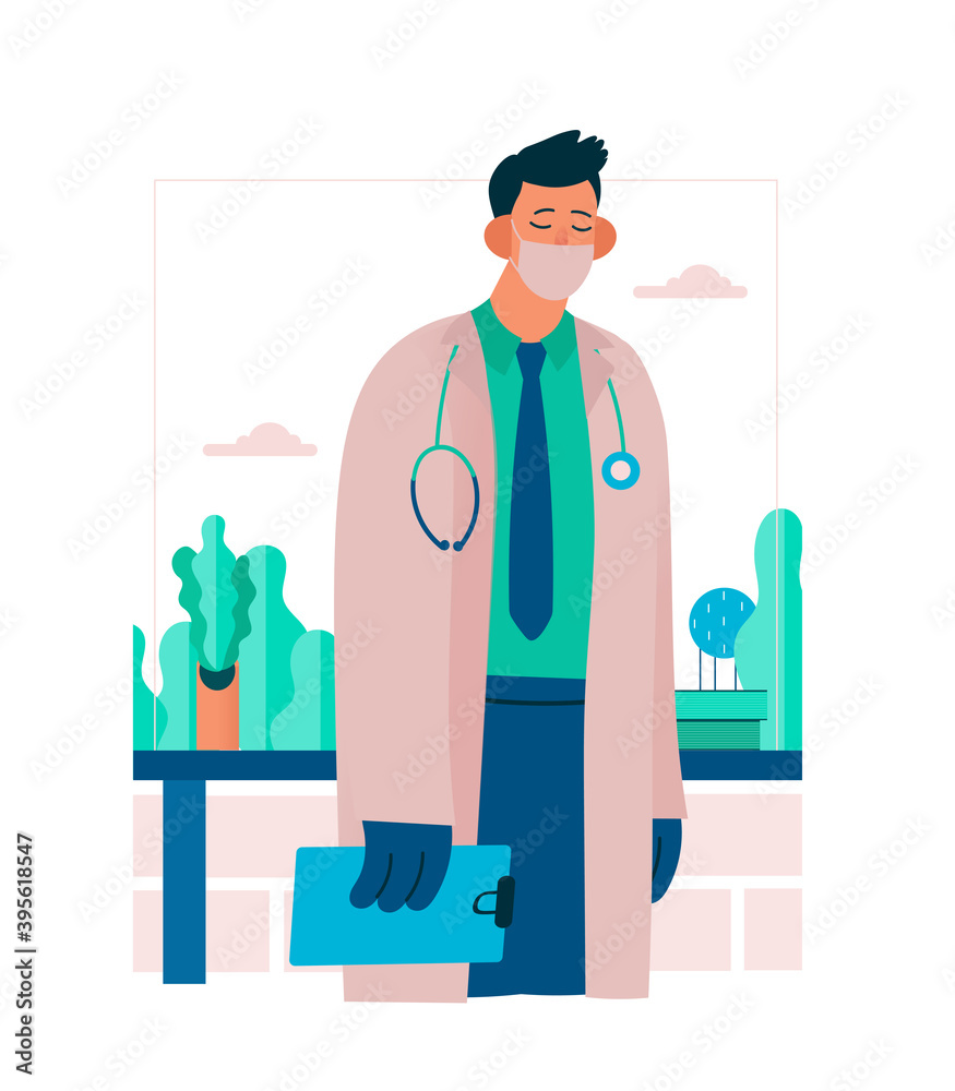 Tired overworked doctor in his office. Exhausted Healthcare worker ...