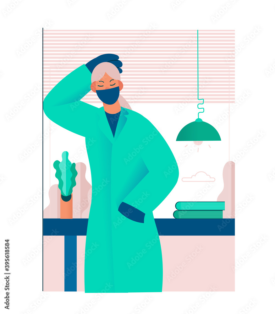 Tired overworked doctor or nurses in her office. Exhausted Healthcare ...