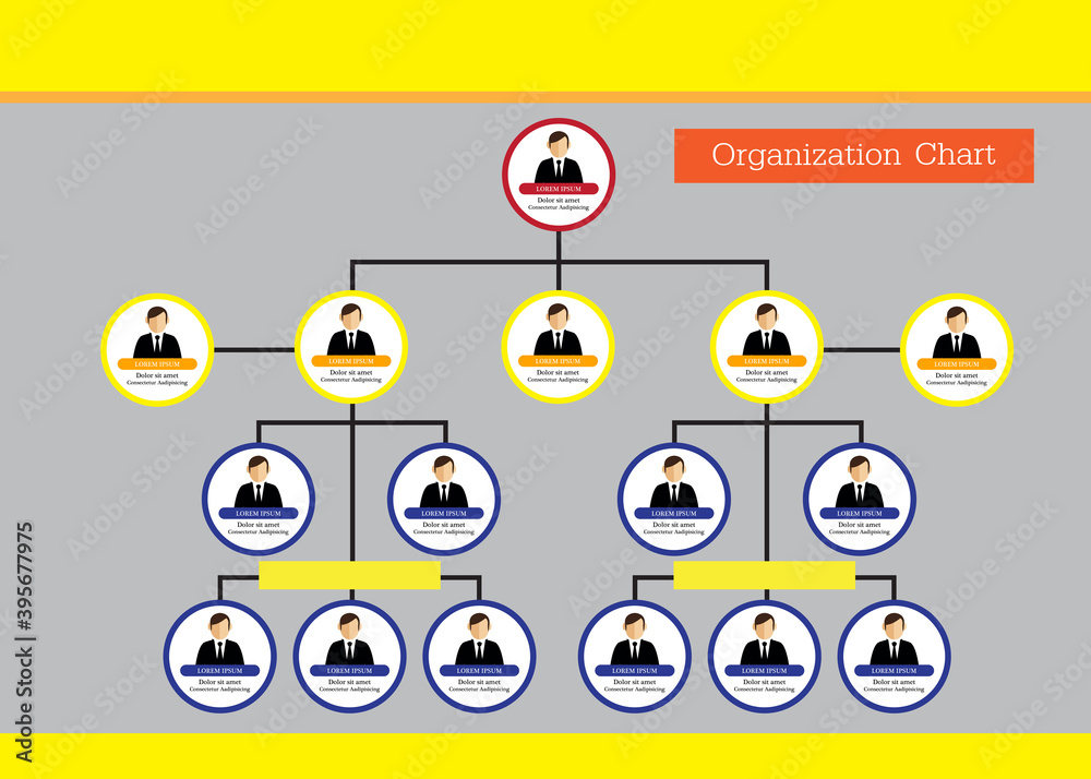 Organization Chart Infographics with People Icon and Abstract Line, Business Structure ...