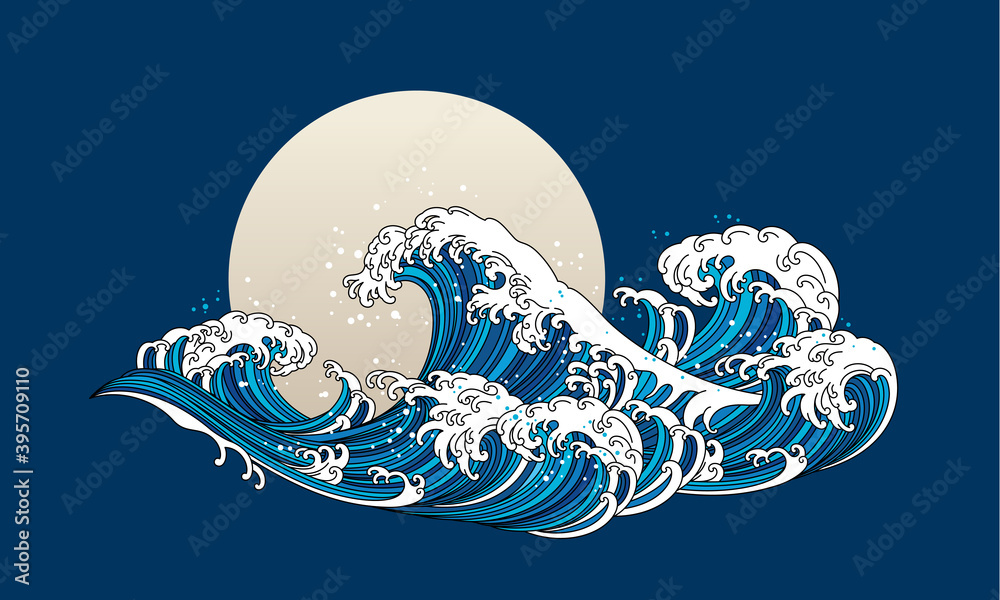 Japan wave ocean vector illustration. Asia and oriental traditional ...