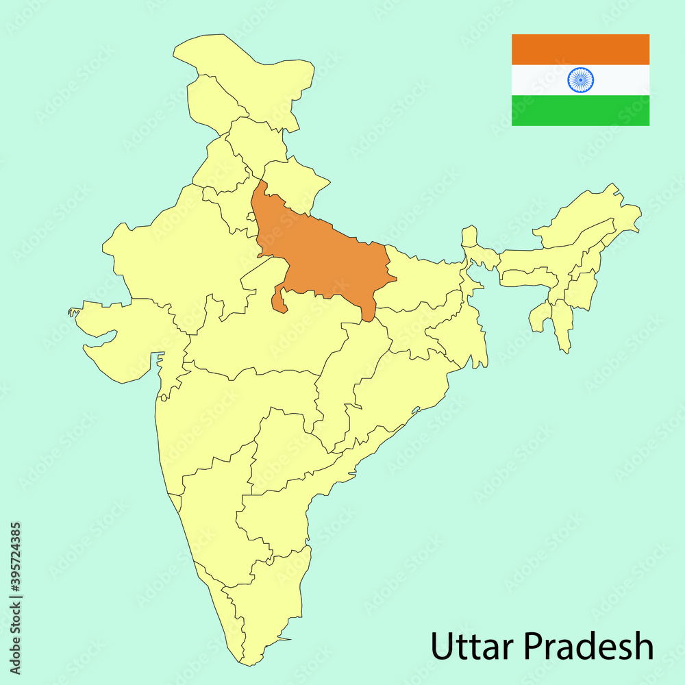 uttar prades province, india map with flag, vector illustration Stock ...