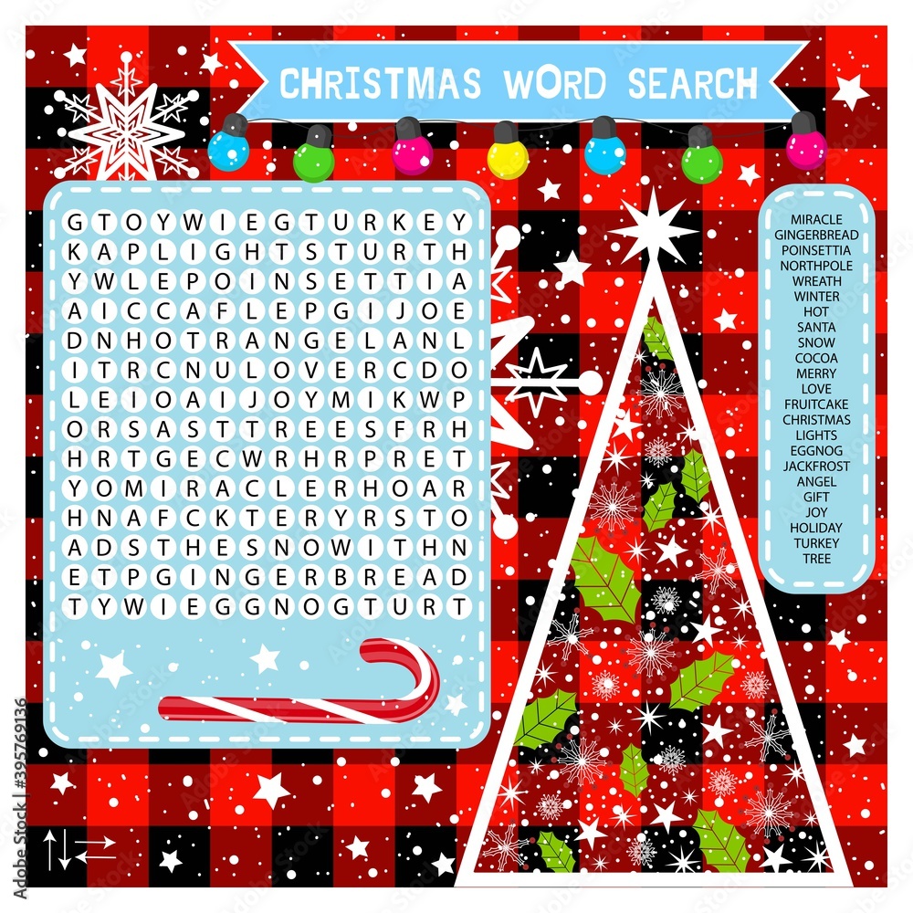 Education play for kids about winter holidays. Christmas word search ...