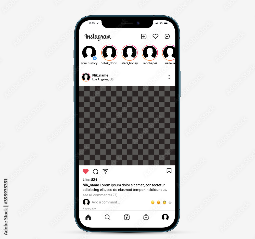 Mockup smartphone with open instagram New updated screen. Smartphone ...