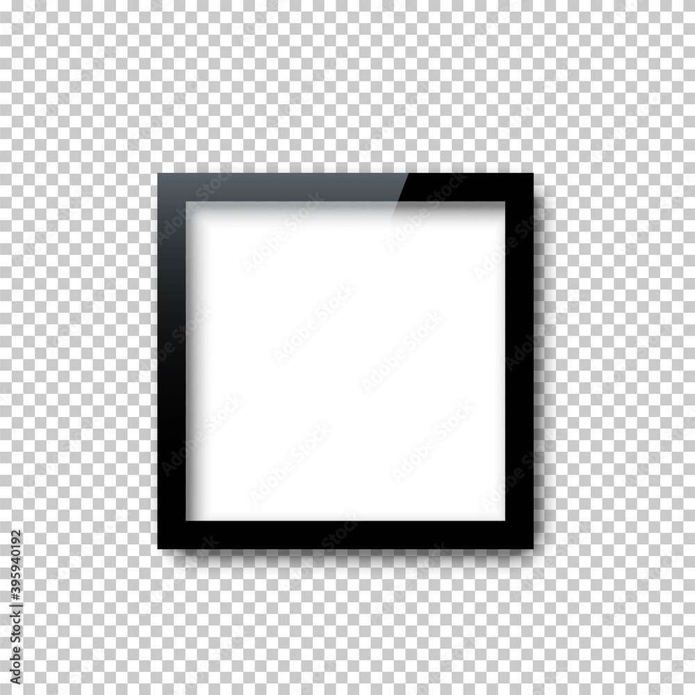 Black square frame template with empty white copy space inside isolated on transparent ...