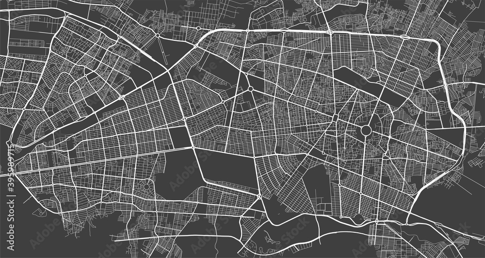 Urban city map of Mashhad. Vector poster. Grayscale street map. Stock ...