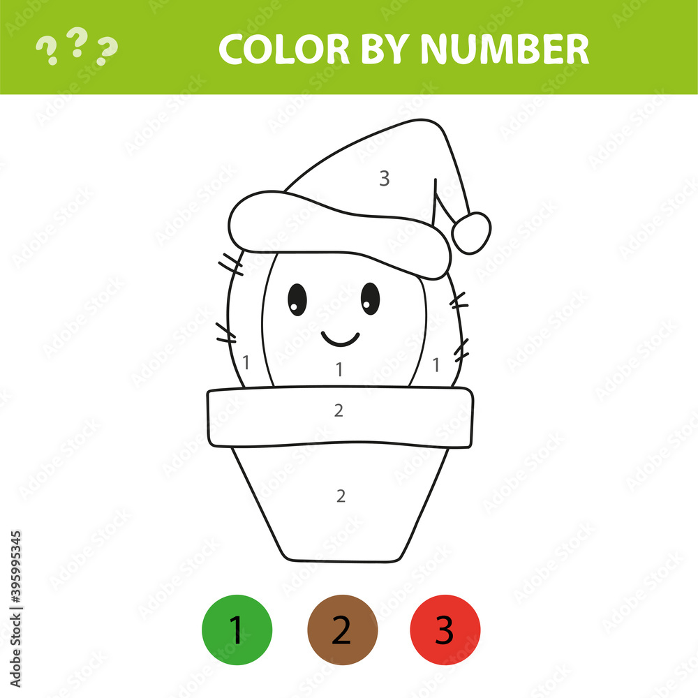 Children educational game. Coloring page with cute cactus. Color by ...