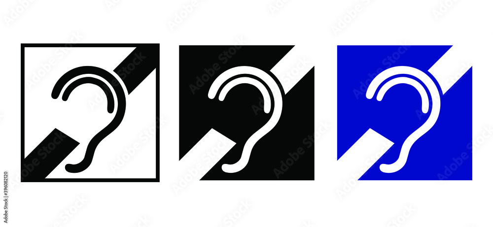 Limited hearing. Deafness symbol and audible sign. Hearing impaired ...