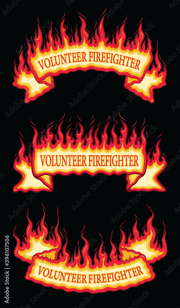 Volunteer Firefighter Fire Flame Scroll Banners is an illustration of ...