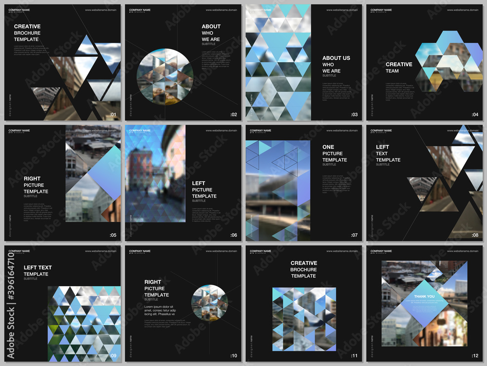 Brochure layout of square covers design templates with triangles ...